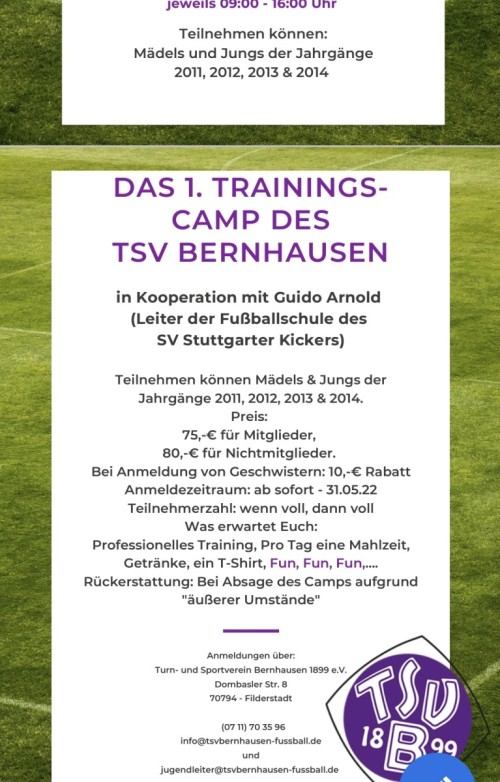 TSV BERNHAUSEN Fussballcamp -Anmeldung eilt - noch wenige Plätze frei! TSV BERNHAUSEN Fussballcamp -Anmeldung eilt - noch wenige Plätze frei!